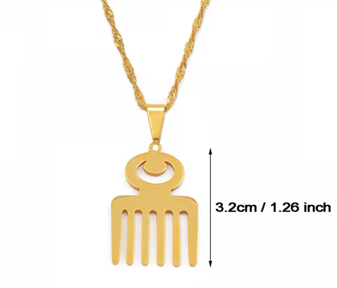 Adinkra necklace, comb necklace– Lavishluxxshop
