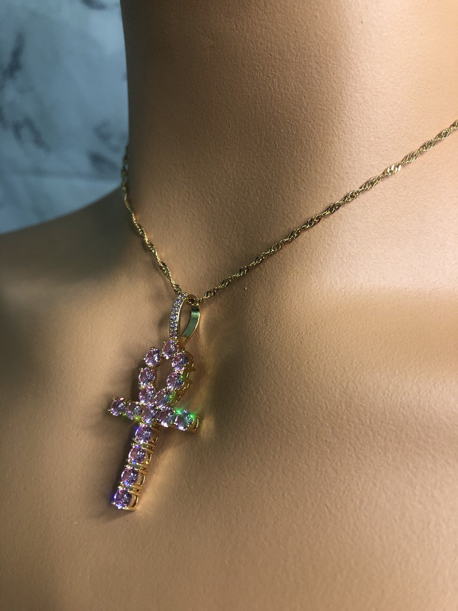 Pink ankh necklace , iced bling pink ankh chiker , pink ankh bling pen ...