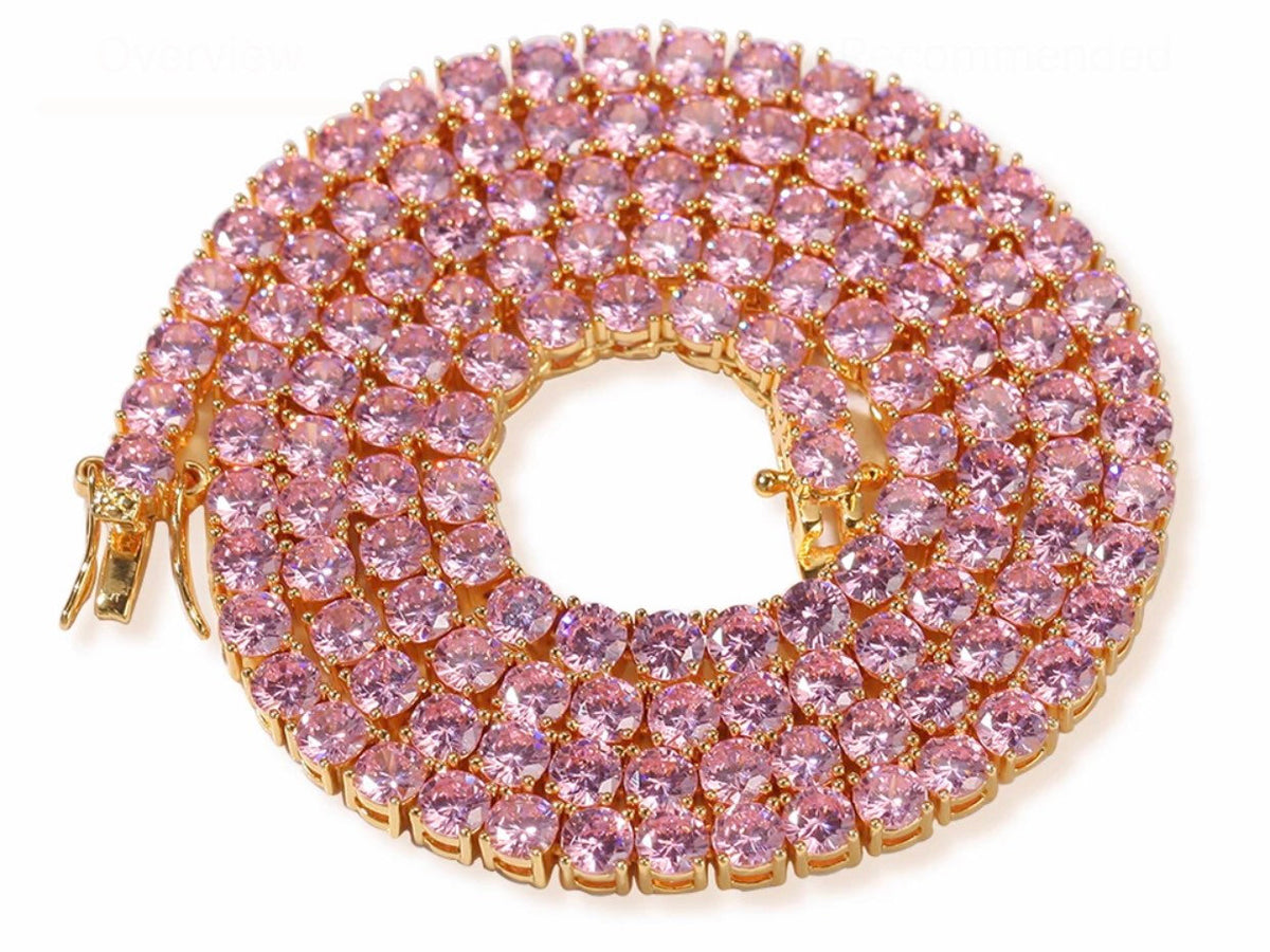 2 piece pink tennis choker ,Pink tennis necklace set , iced bling pink ...