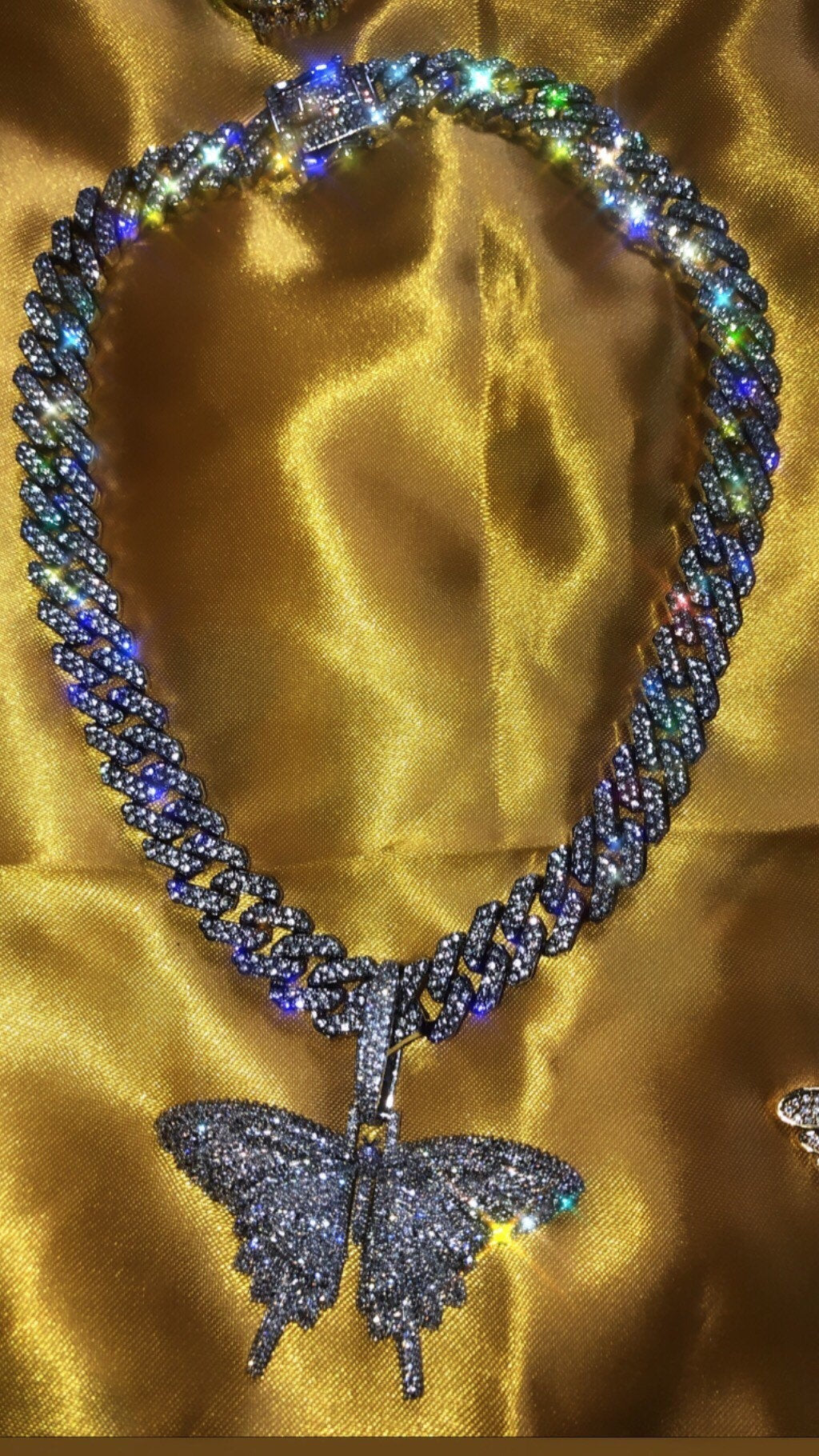 Butterfly cuban choker chain necklace , blinged iced cuban butterfly n ...