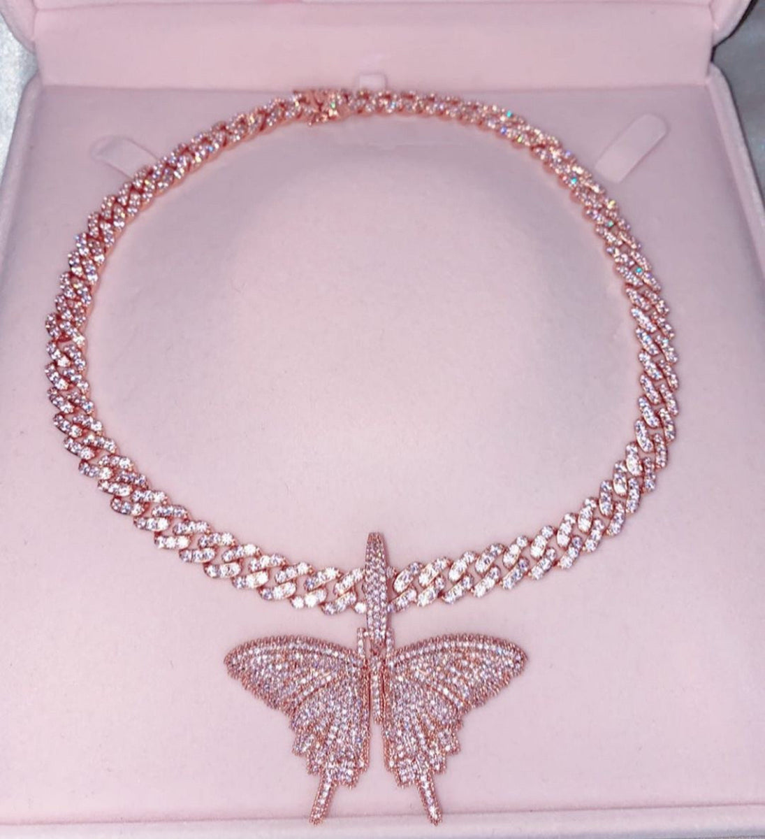 pink/ rosegold Butterfly cuban choker chain ,butterfly necklace , pink ...