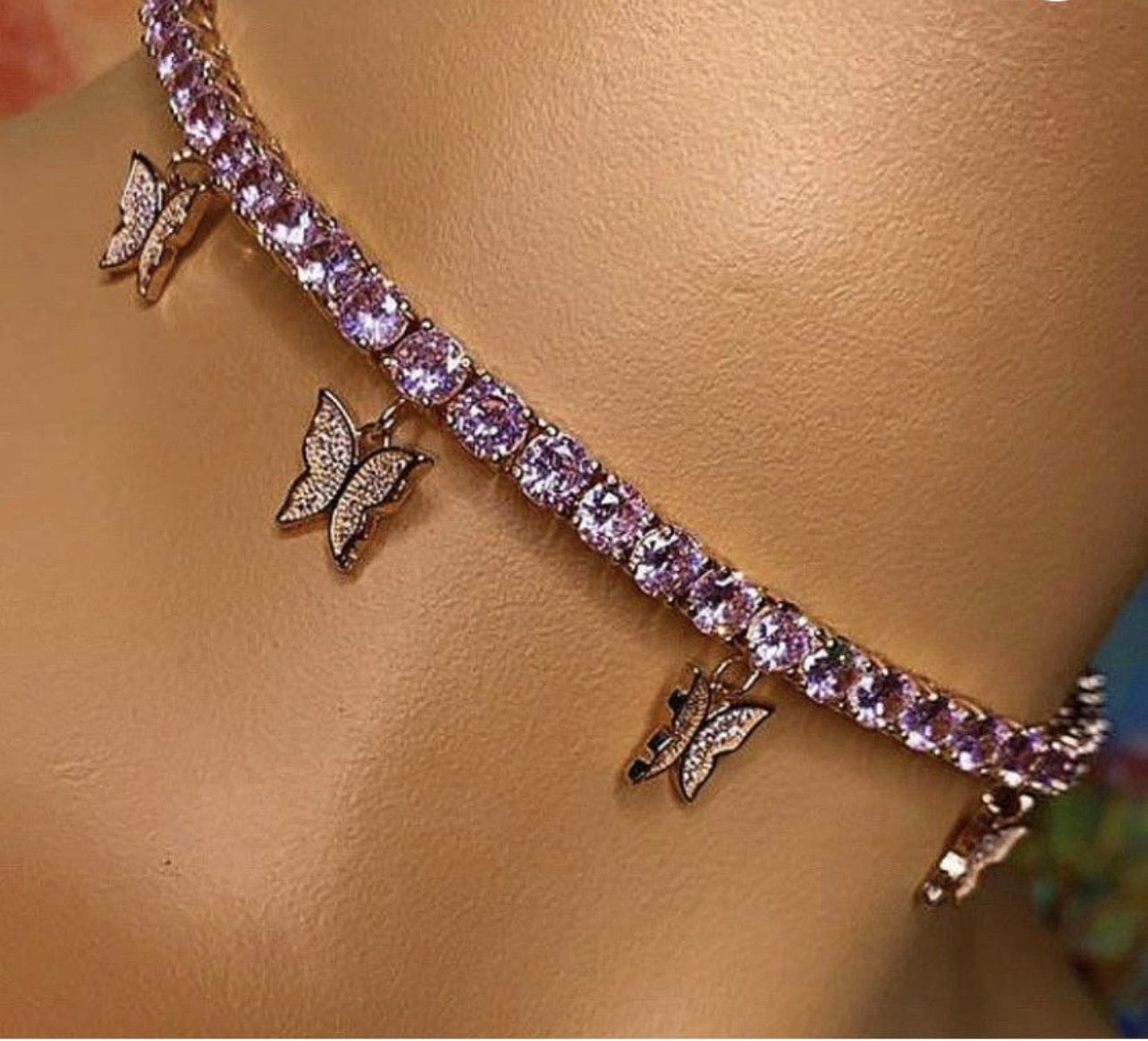 butterfly tennis choker , cz tennis butterfly necklace , bling iced te ...