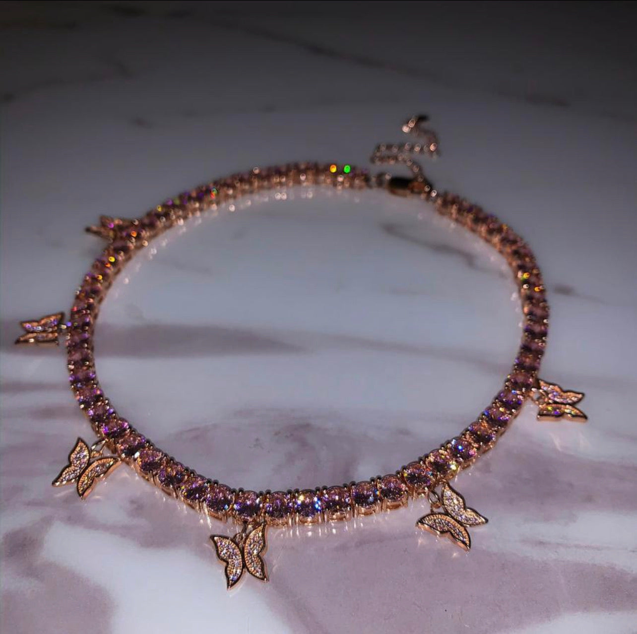 butterfly tennis choker , cz tennis butterfly necklace , bling iced te ...